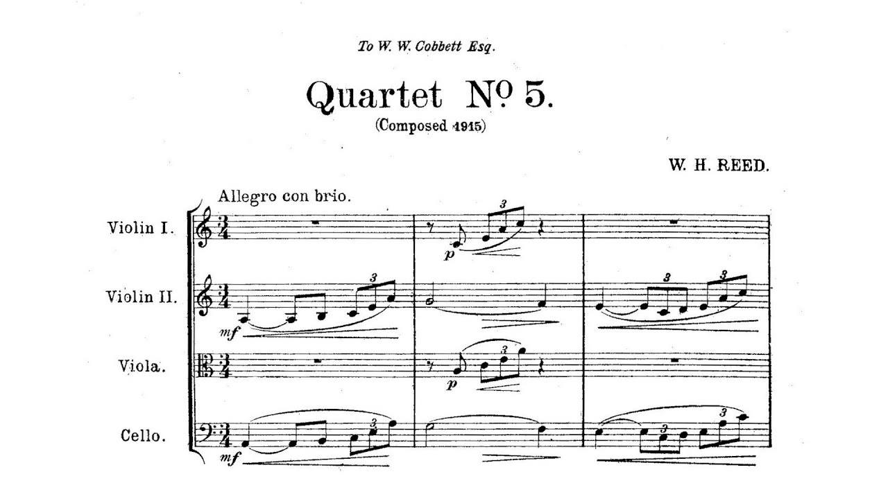 William Henry Reed – String Quartet No.5, in A minor - YouTube