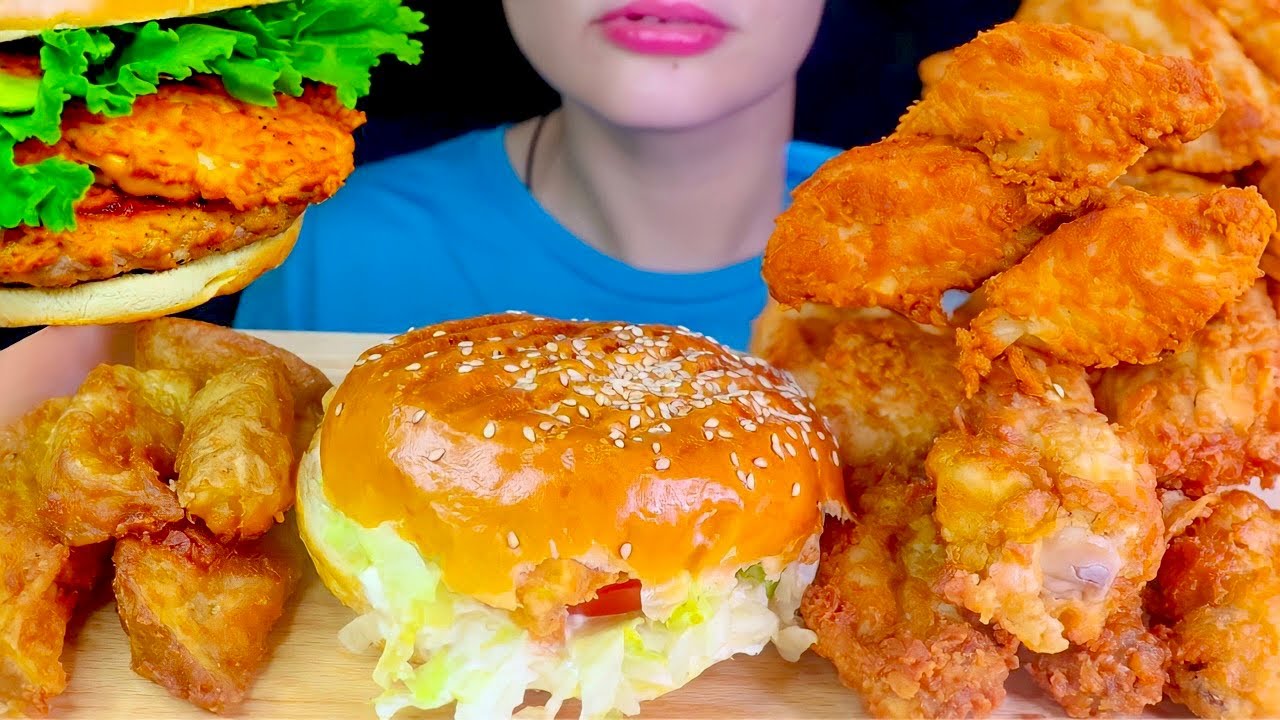 ASMR CHICKEN SANDWICH, FRIED CHICKEN MUKBANG EATING SOUNDS - YouTube