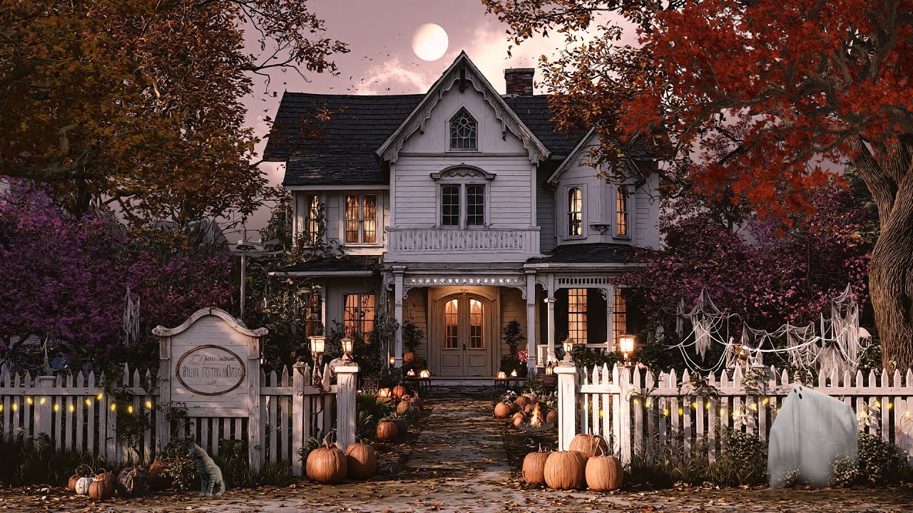 Spooky Haunted House Autumn Evening Ambience - Nature Sounds, Fire ...