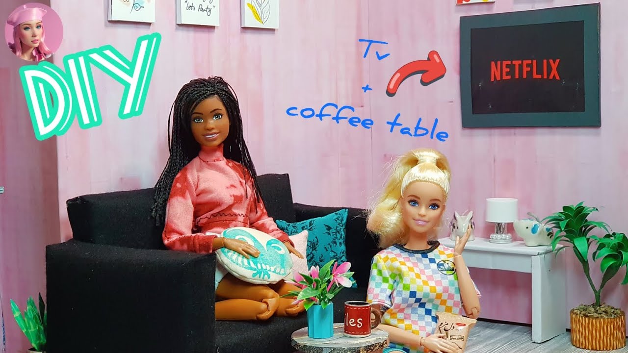 DIY Mini Television & coffee table for barbie dolls with cardboard ...