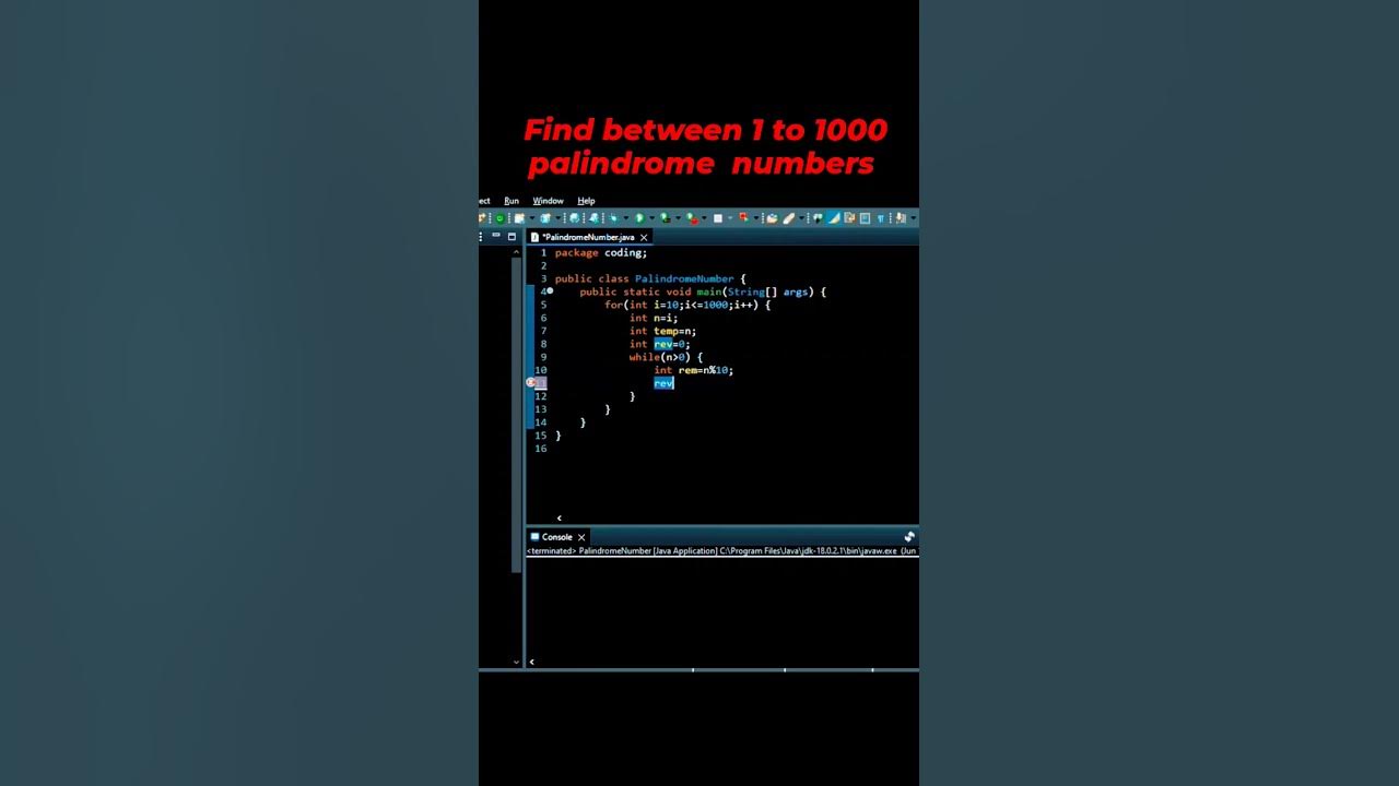 How To Find Palindrome Number Between 1 To 1000 In Java Coding Java Javacode Programming