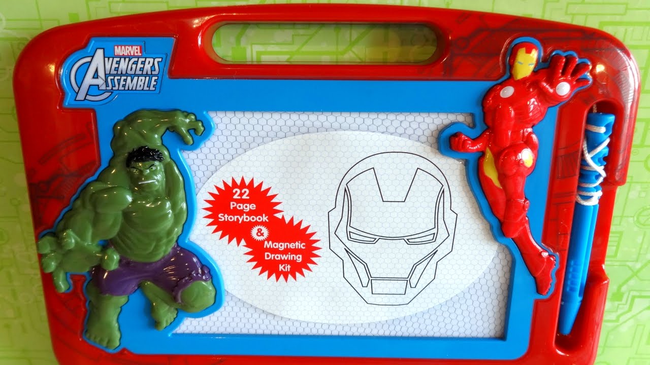 Marvel Avengers Assemble Phidal Magnetic Drawing Kit & Storybook - Book ...