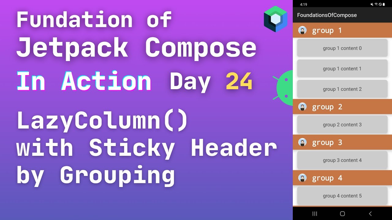 Jetpack Compose Lazycolumn Sticky Header Android Compose Lazycolumn