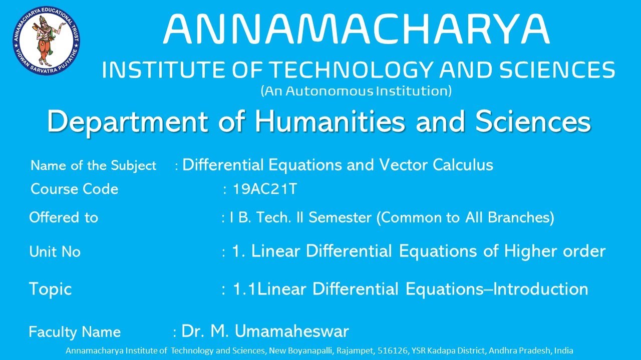 1 1 Introduction To Higher Order Linear Differential Equations Differential Eqn s Vector 1 1 Introduction To Higher Order Linear Differential Equations Differential Eqn s Vector