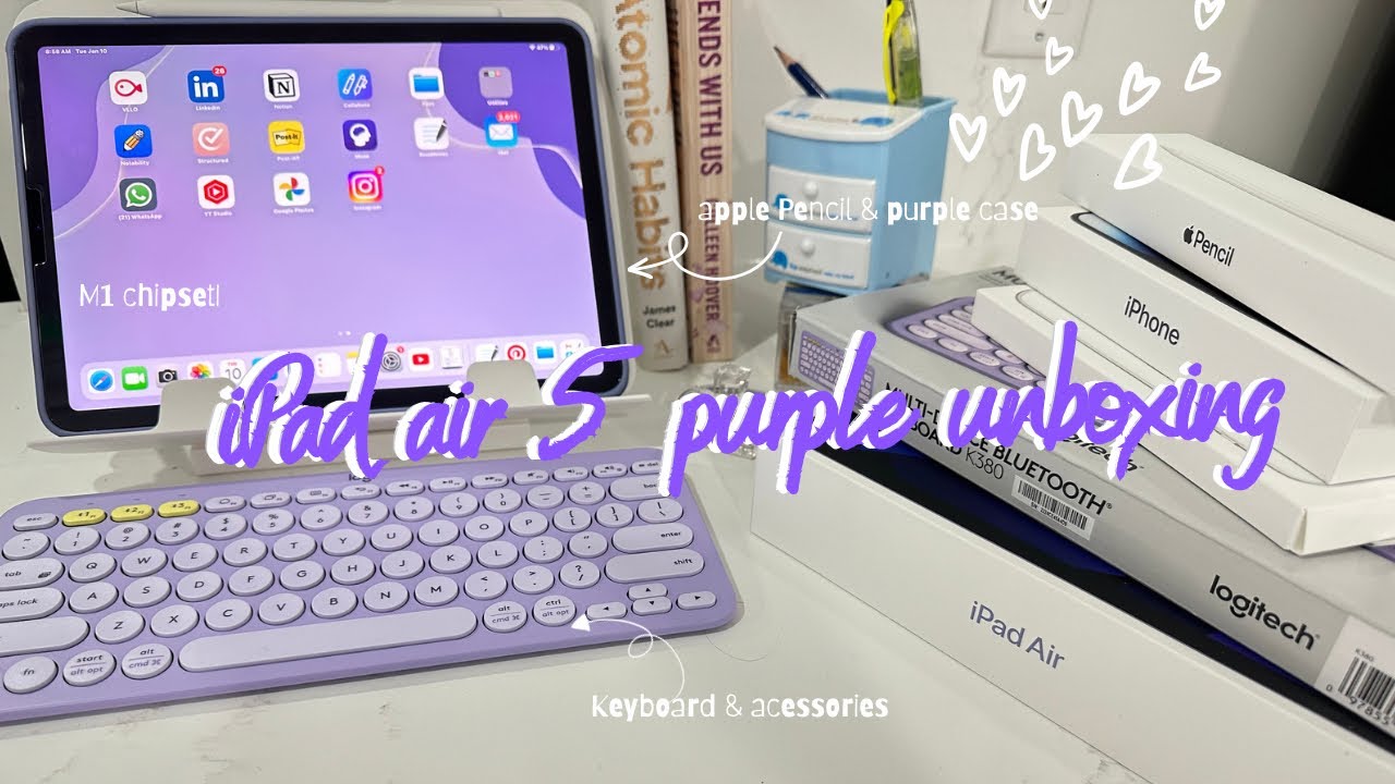 iPad Air 5 (purple)💜unboxing | apple pencil 2 & accessories + links for all the accessories ...