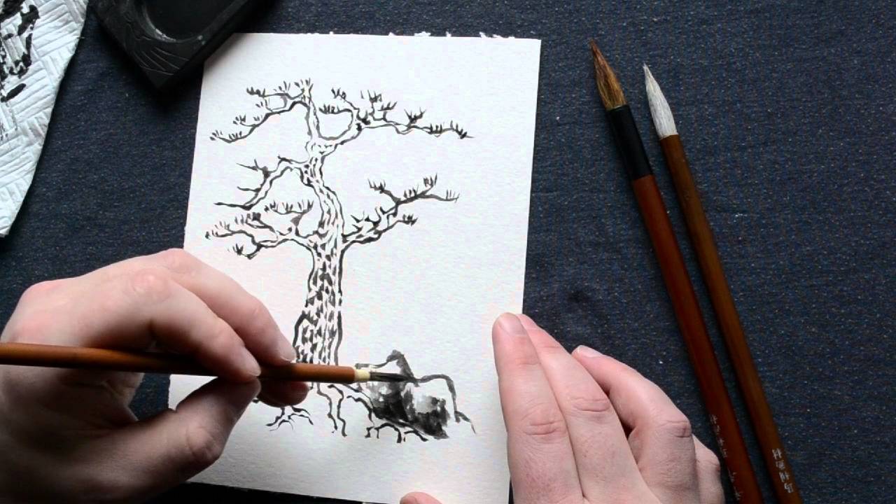 Tree - Chinese-style ink painting (sumi-e) - YouTube