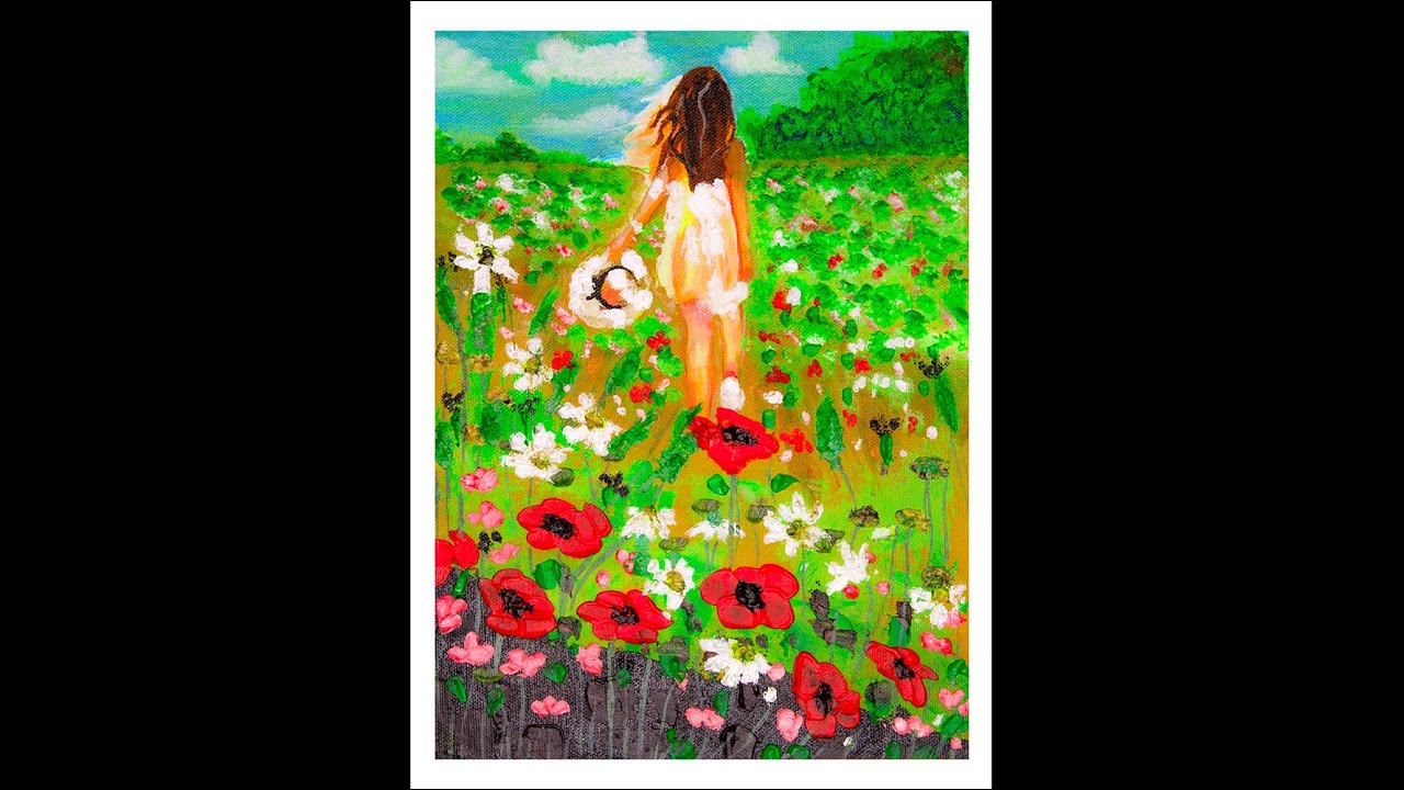 Fantasy Floral Painting | Girl Walking in Flower Field | #47 - YouTube