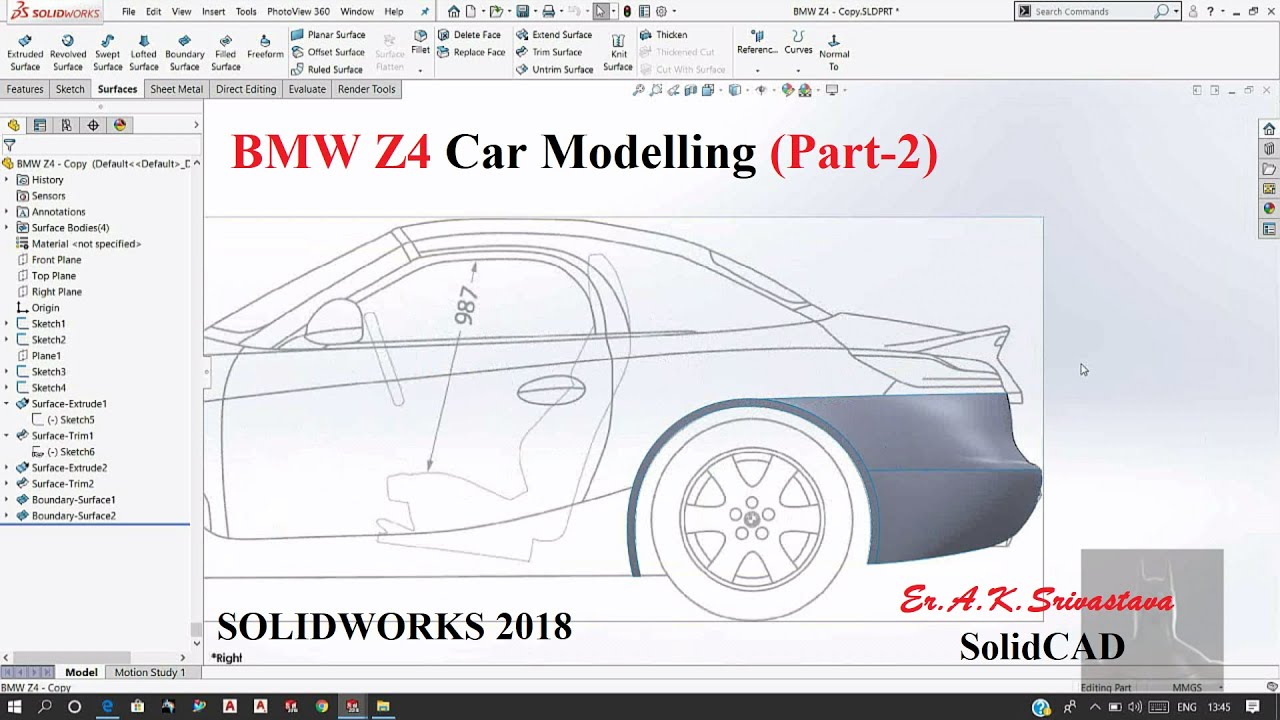 BMW Z4 Car Modelling in Solidworks (Part 2) | Car design | - YouTube