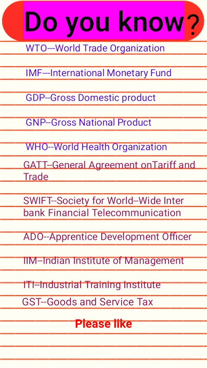 Some Important full form WTO,GDP,GST,#viral #shots - YouTube