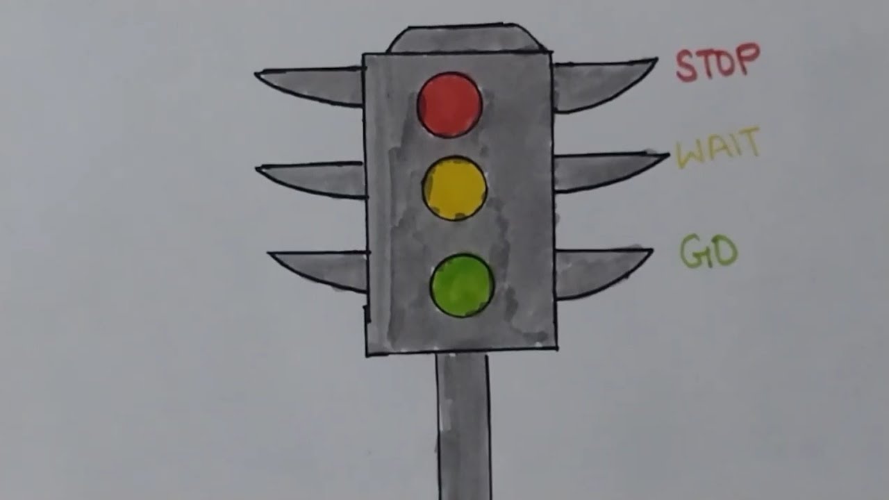 Traffic Signal Drawing | How to draw Road Safety Traffic Signal Easy ...