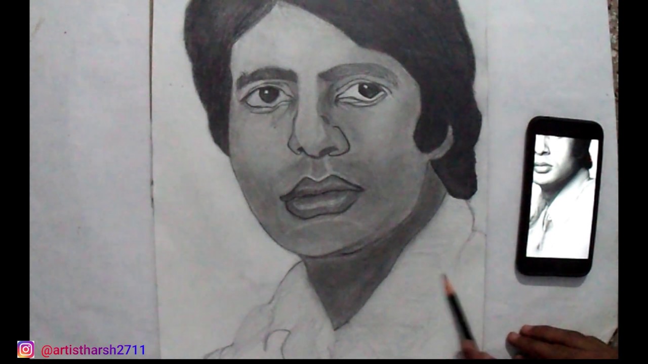 Drawing Amitabh Bachchan | Pencil sketch | By artistharsh - YouTube