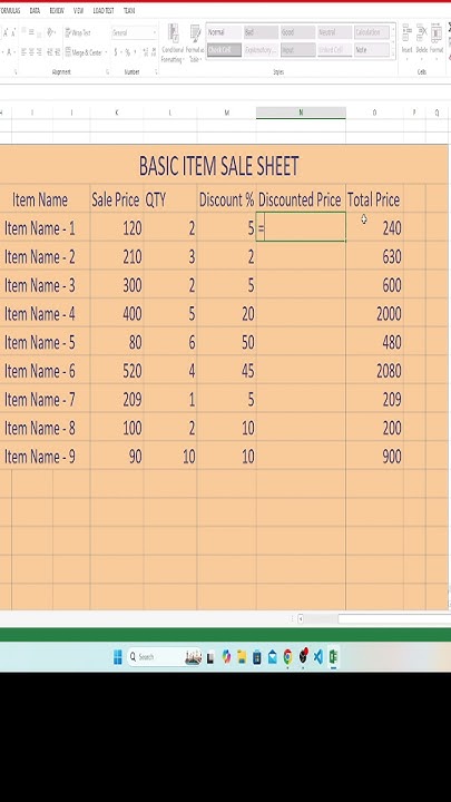 Sale Sheet Basic In Microsoft Excel Excelformula Exceltutorial Exceltips Youtube