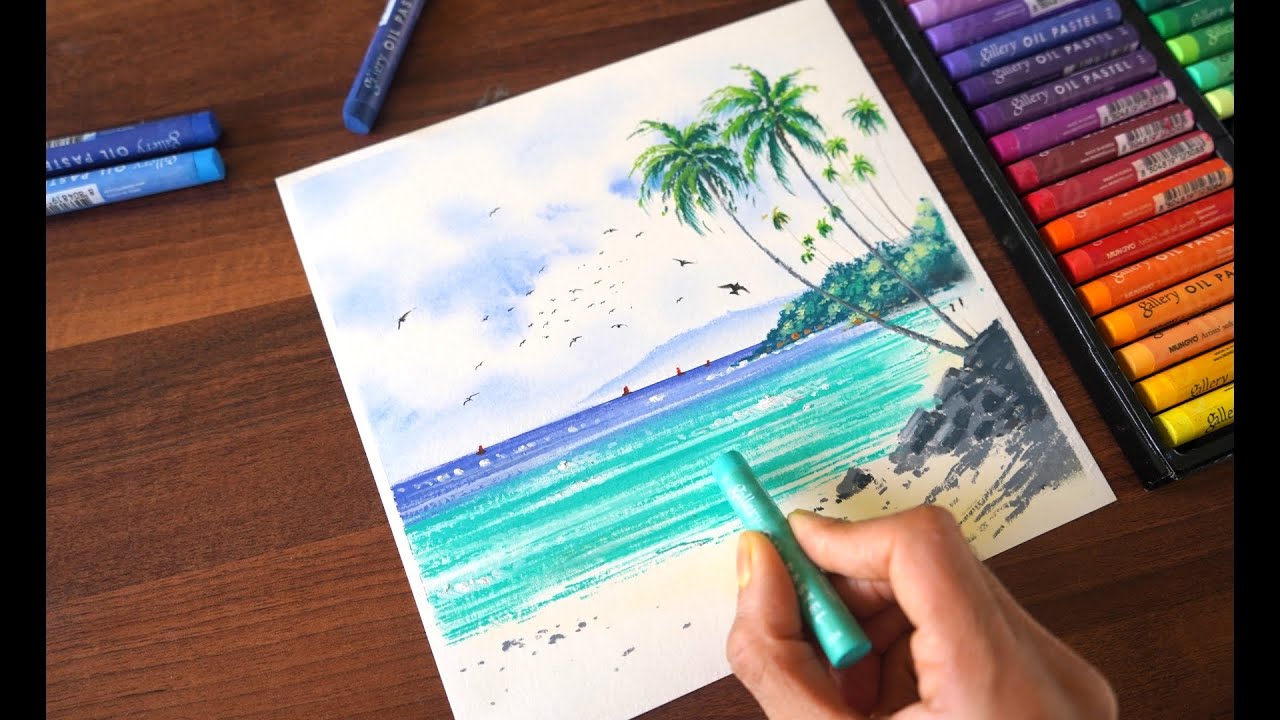Draw a beautiful seascape using oil pastels - tutorial for beginner ...