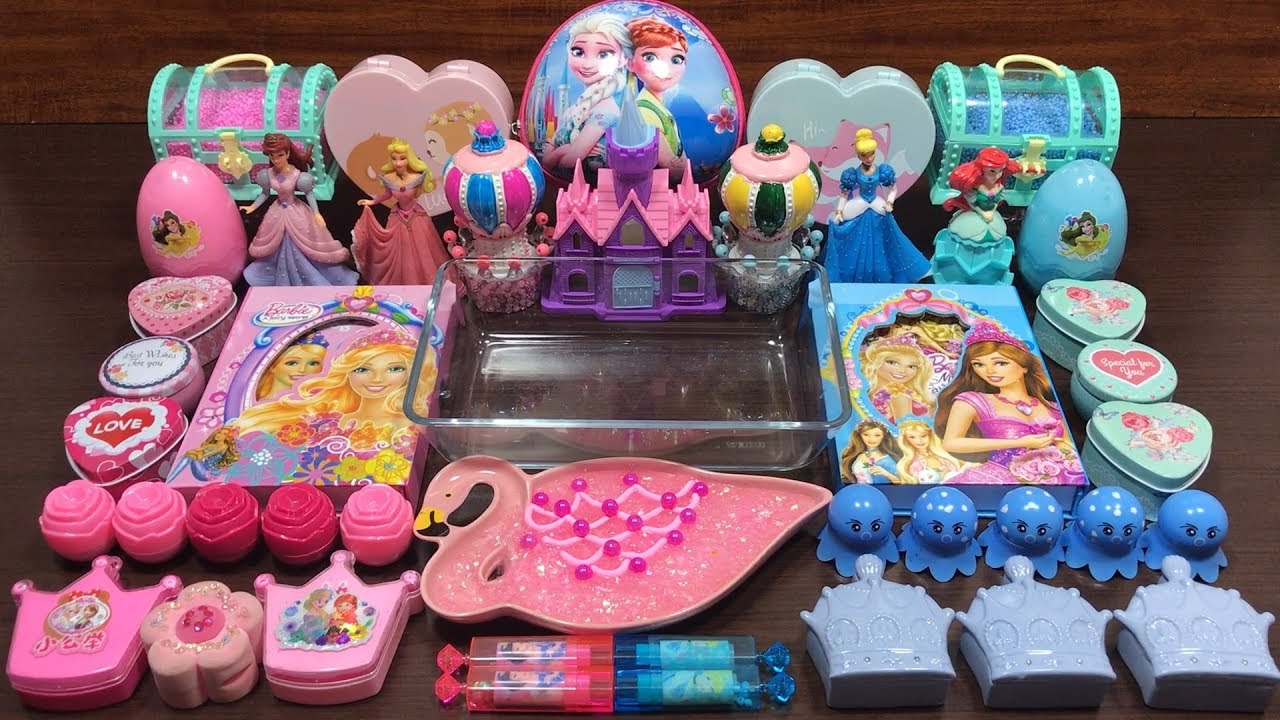 Disney Princess Slime Pink Vs Blue | Mixing Random Things into Slime ...