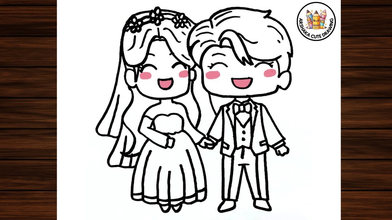 How to Draw Cute Groom and Bride EASY STEP BY STEP | Arshaka Cute ...