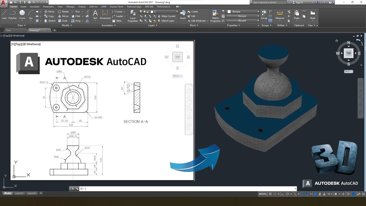 AutoCAD 3d For Beginners Drg no 2 - शुरुआती के लिए ऑटोकैड 3डी AutoCAD ...