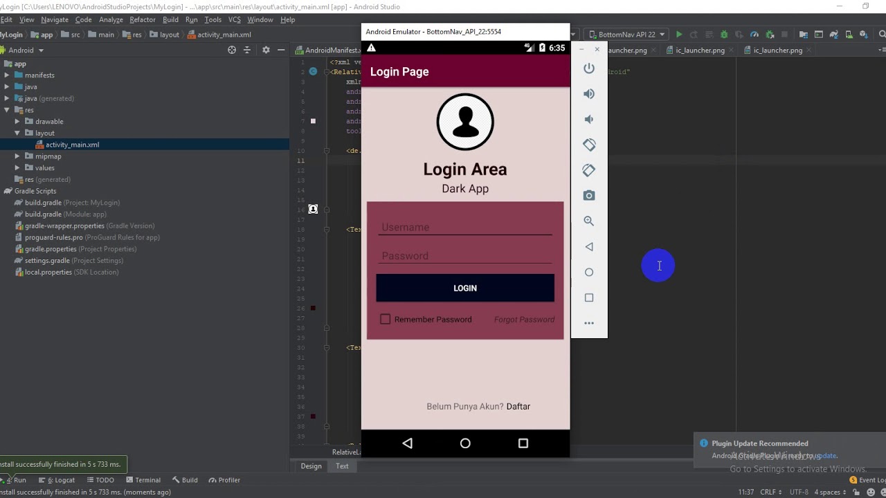 Demo Desain Sederhana Login Aplikasi Menggunakan Android Studio - YouTube