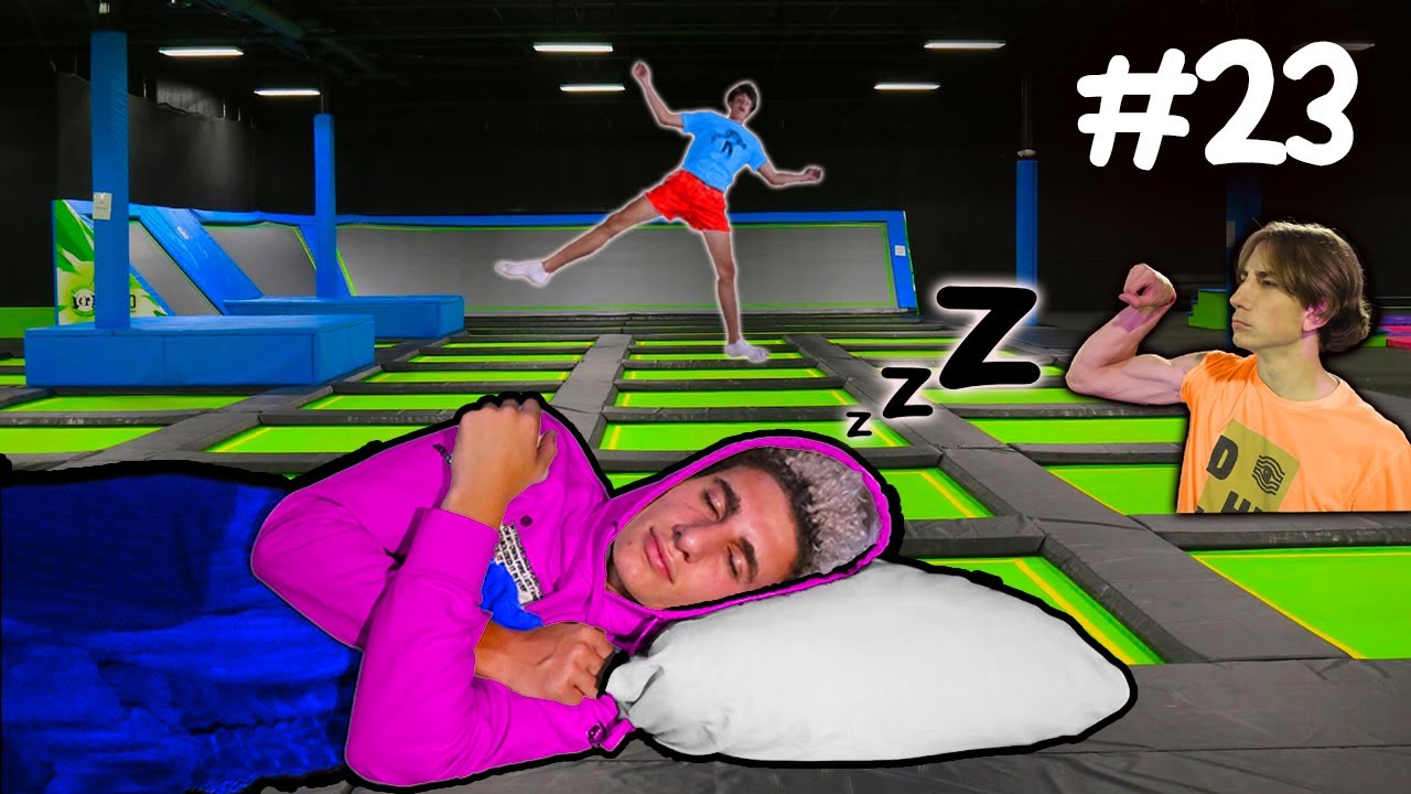 24 HOUR OVERNIGHT CHALLENGE in TRAMPOLINE PARK!! - YouTube