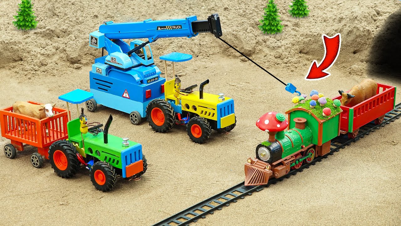 Diy tractor making mini Crane rescue Train Track | diy Planting mini ...