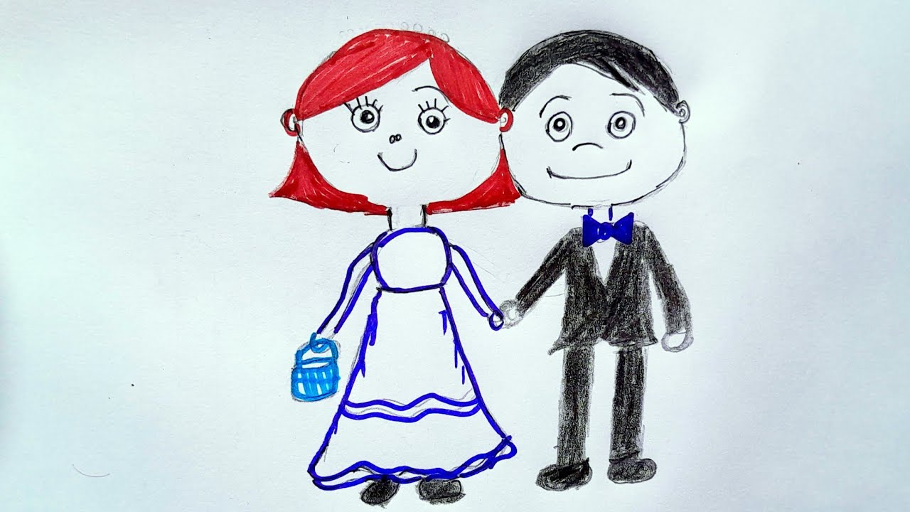 Bride and groom drawing, painting & Coloring for kids and toddler _how ...
