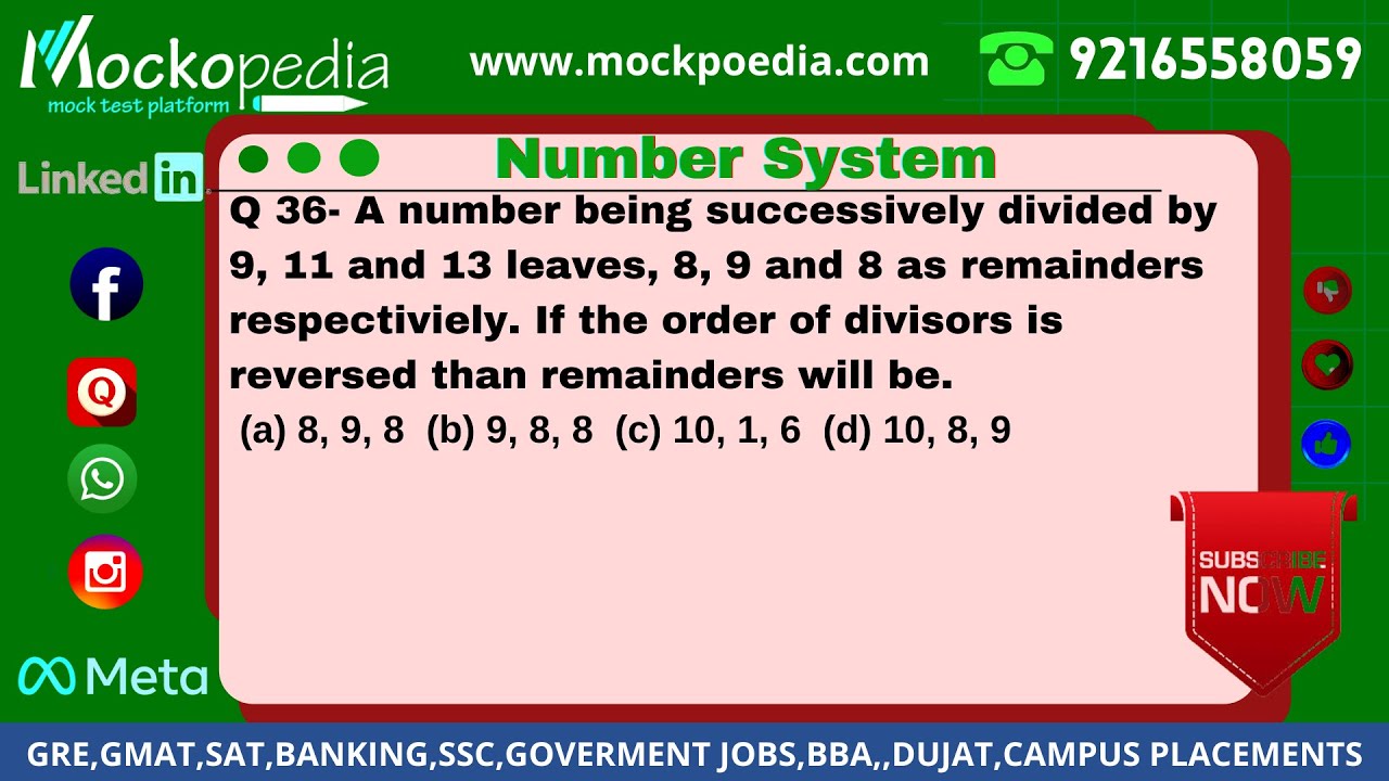 Q36 A Number Being Successively Divided By 9 11 And 13 Leaves 8 9 q36-a-number-being-successively-divided-by-9-11-and-13-leaves-8-9