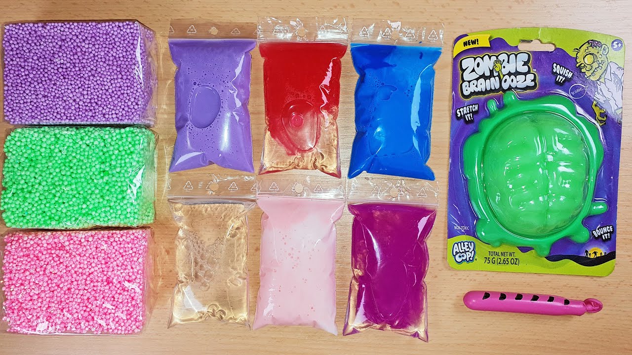Making Slime With Bags Floam Bricks And Store Bought Brain Slime - YouTube