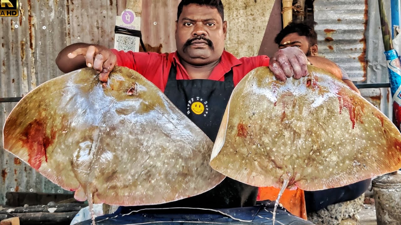 KASIMEDU 🔥 SPEED SELVAM | HUGE RAY FISH CUTTING VIDEO | 4K VIDEO | KM ...