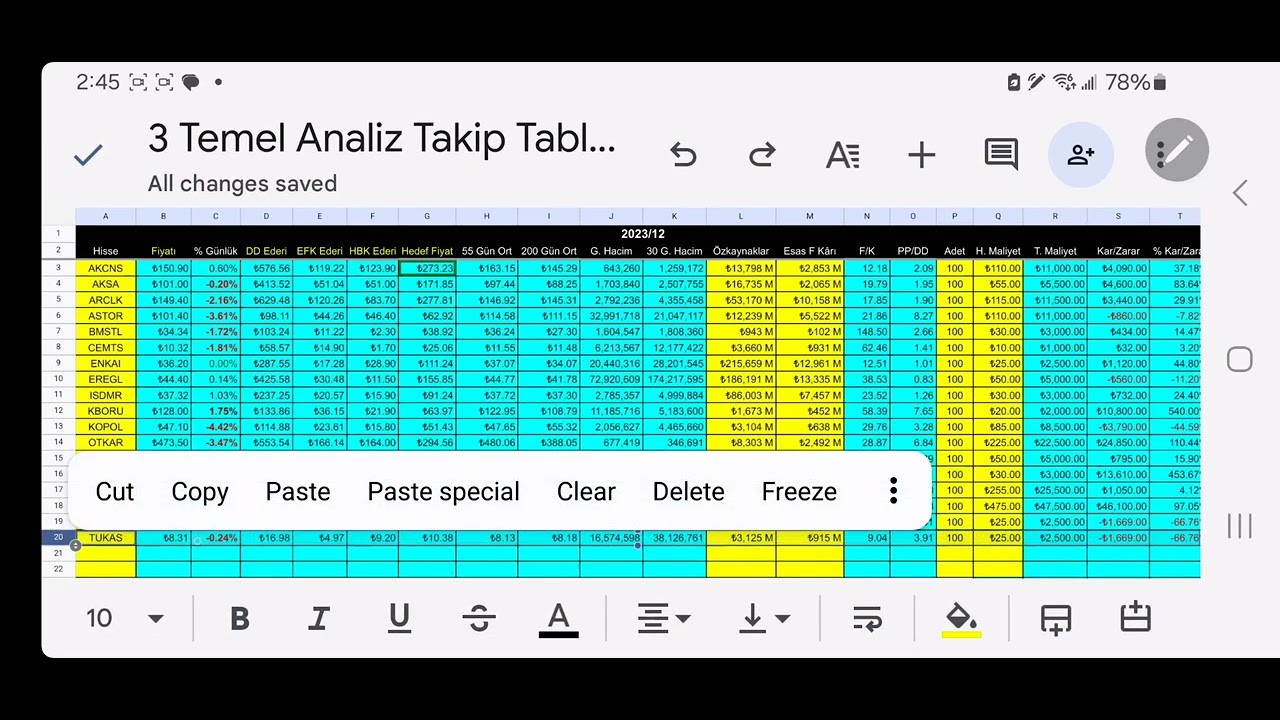 Hisse Takip ve 3 Temel Analiz Tablosu. - YouTube