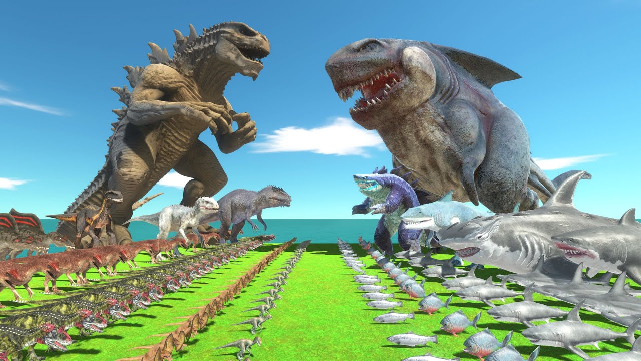 Team T-Zilla Rex + Indominus Rex + Giganotosaurus VS Team Megalodon Rex ...