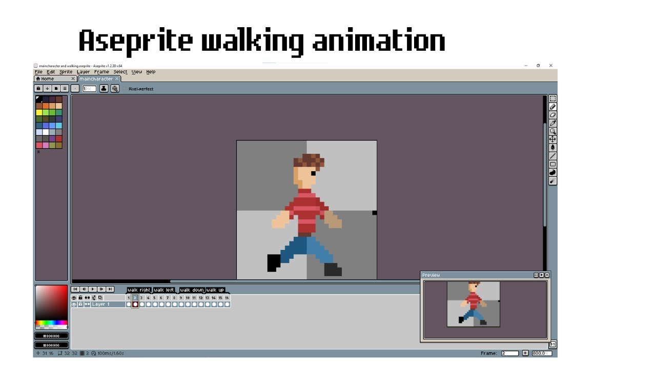 Aseprite pixel art walking animation (4 direction) - YouTube