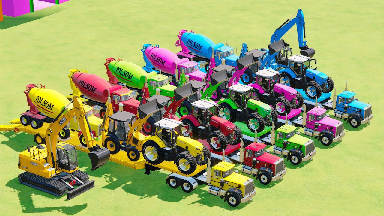 TRANSPORTING Mini TRACTORS & Straw LOAD w/ BIG NH WHEEL LOADER & TESLA ...