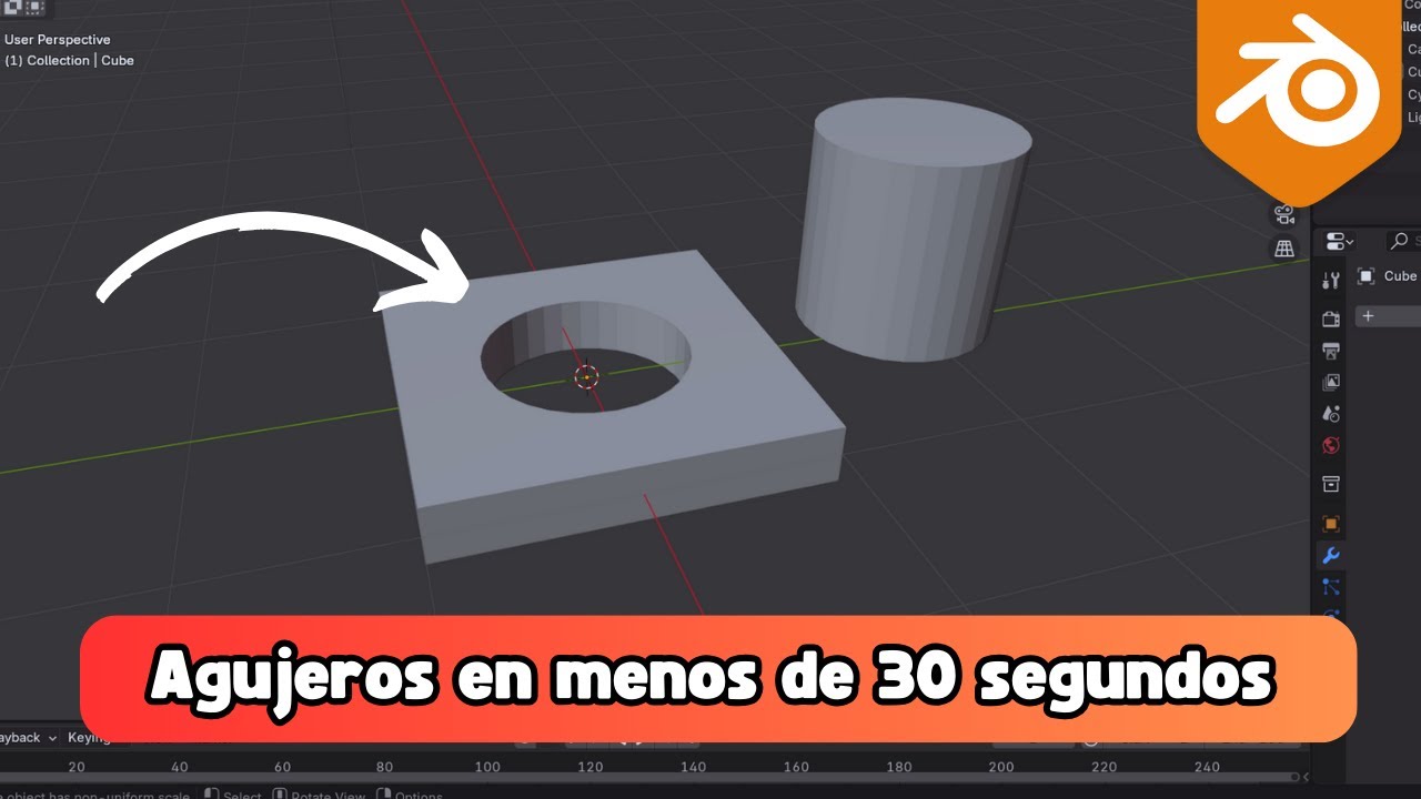 Cómo cortar un agujero circular en Blender 4.4 para principiantes - YouTube