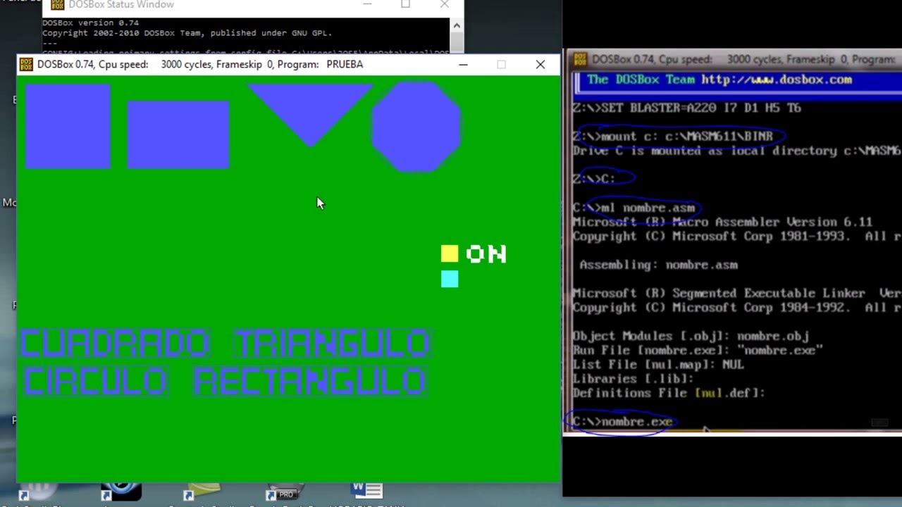 Figuras geometricas ensamblador 8086 Dosbox - YouTube