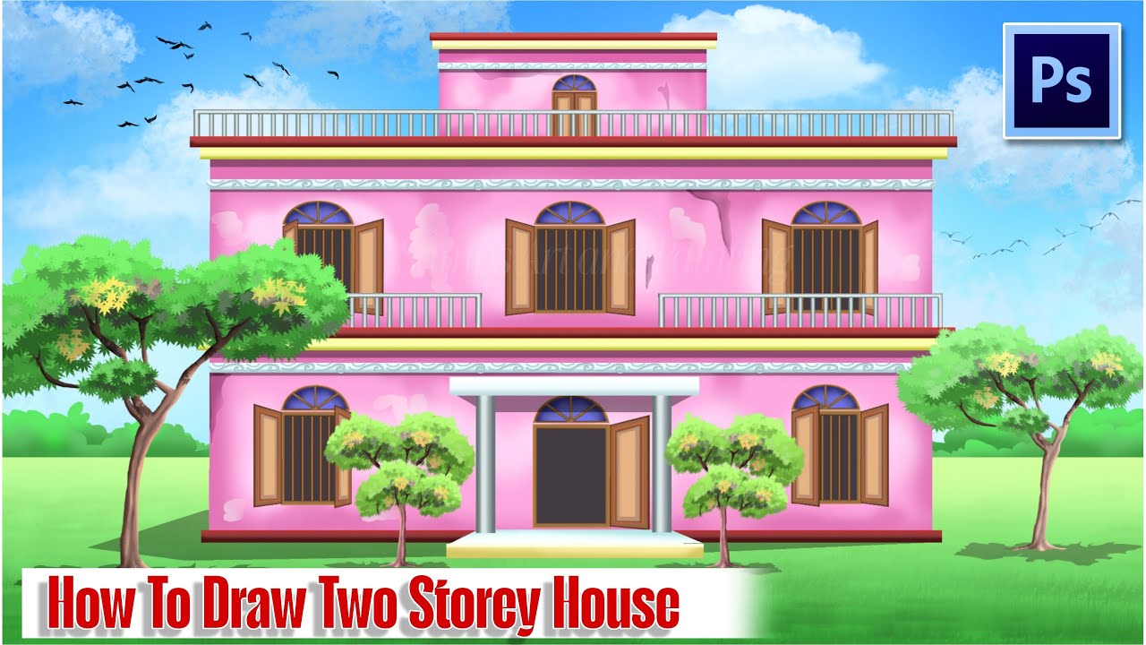 How Easy To Draw This Beautiful House For Animated Background Scenery ...