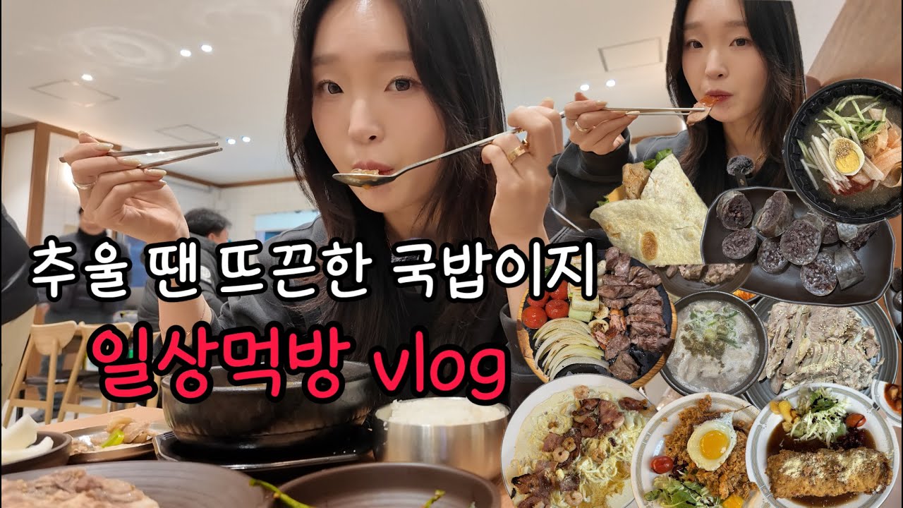 먹방브이로그 추울 때 국밥 안 먹는거 어떻게 하는건데 • 돼지국밥and머릿고기 • 양갈비 • 크림파스타 • 김치볶음밥 • 이탈리안돈가스 • 또띠아랩 • 술먹방 Youtube