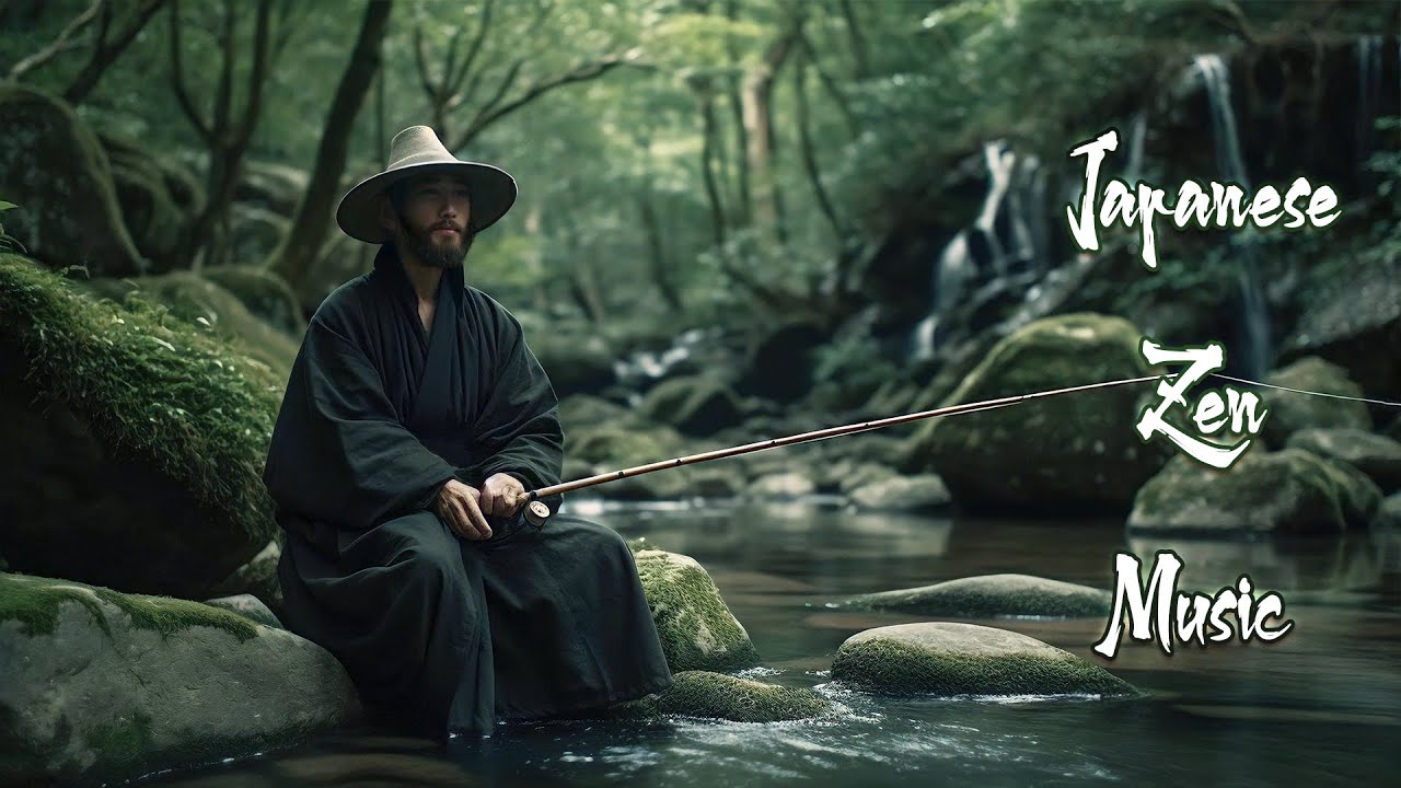 Monk Sitting Fishing By Stream Peaceful Space - Traditional Japanese ...