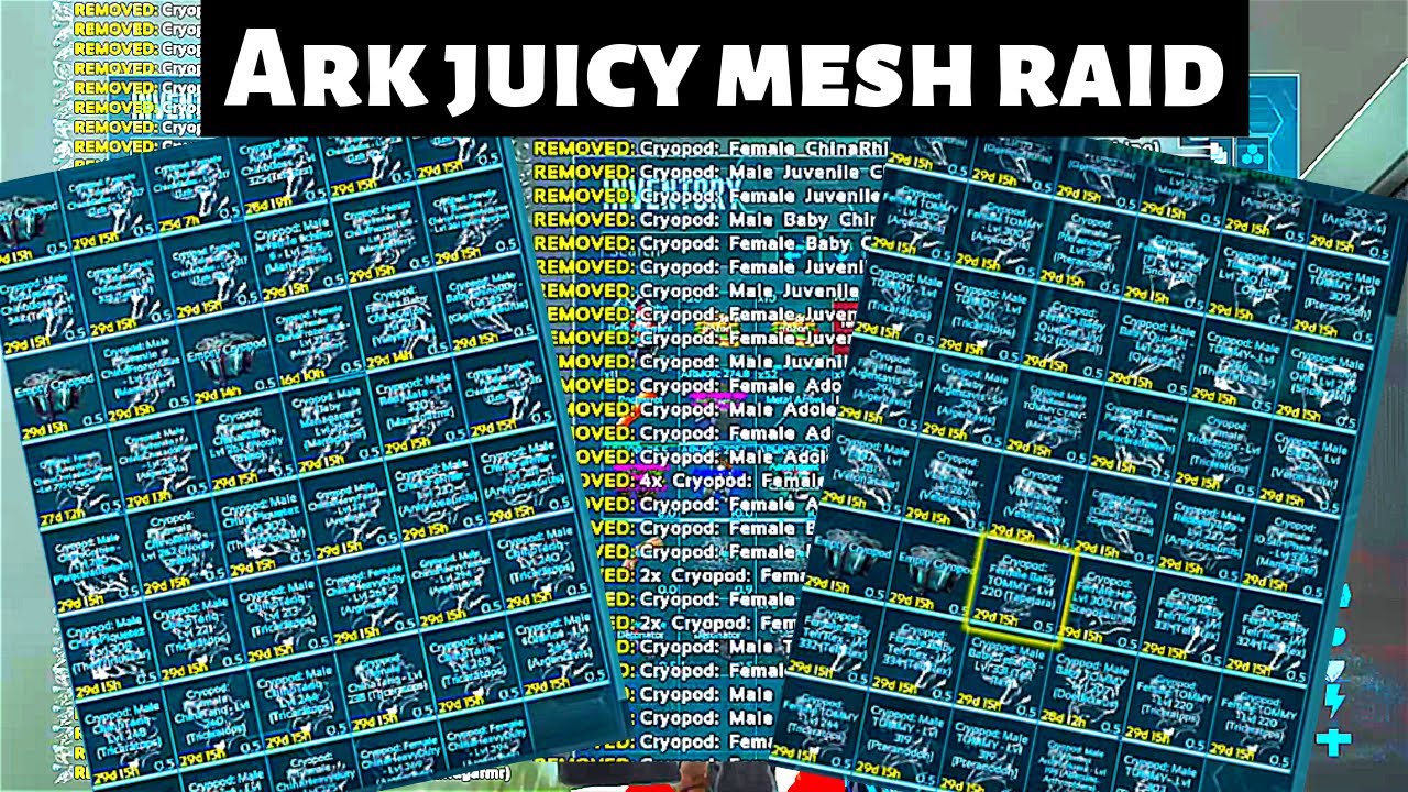 Ark small tribes raiding juicy mesh base - YouTube