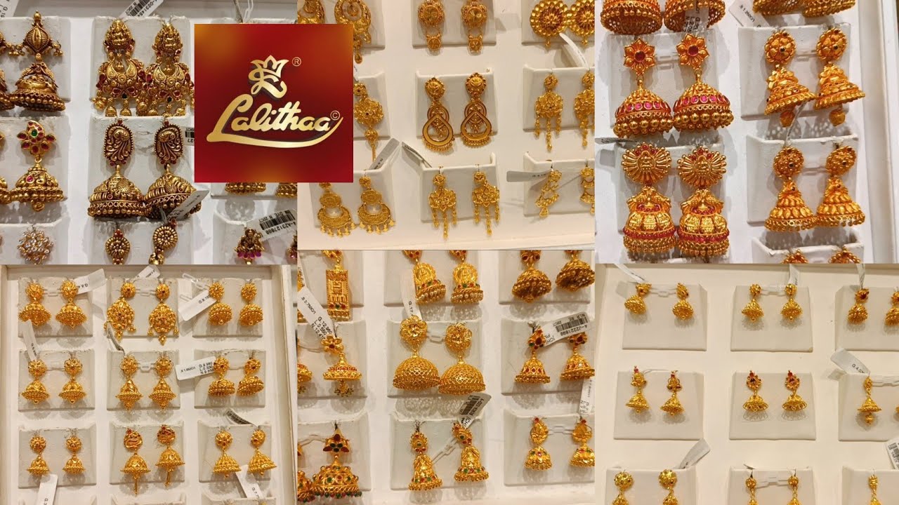 Lalithaa Jewellery Gold Jimikki & Earrings Collections With Grams - YouTube