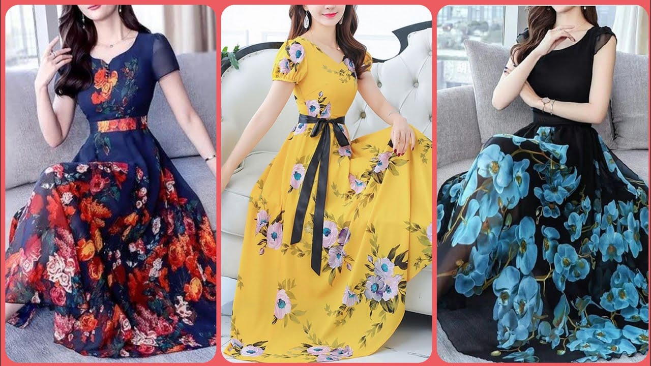 Superb Stylish And Trendy Designer Floral Print Long Maxi Dress Design ...