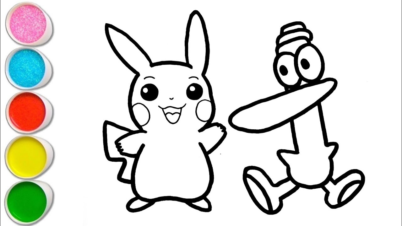 Cute Pikachu with Pato Drawing, Painting and Coloring For Kids and ...