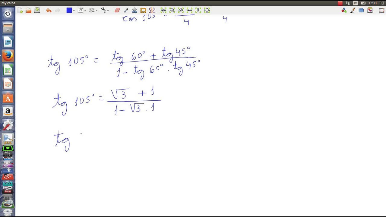 Cálculo do seno, cosseno e tangente do ângulo de 105º - YouTube