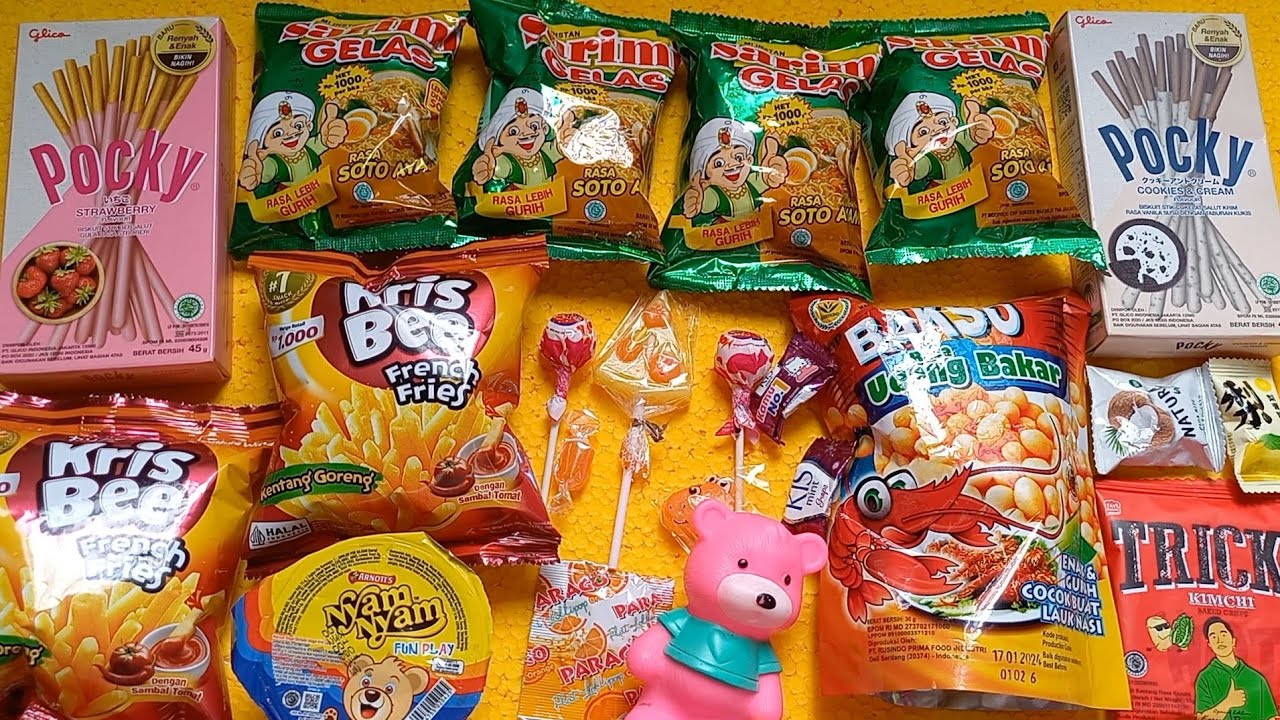 Yummy asmr rainbow snacks, nyam2, candy sweat, pocky, french fries ...