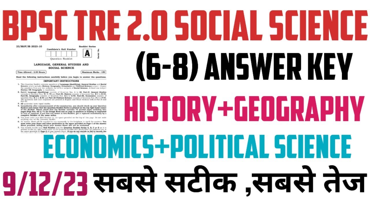 Bpsc Tre 2 0 Social Science 6 8 Answer Key 2023 History Geography