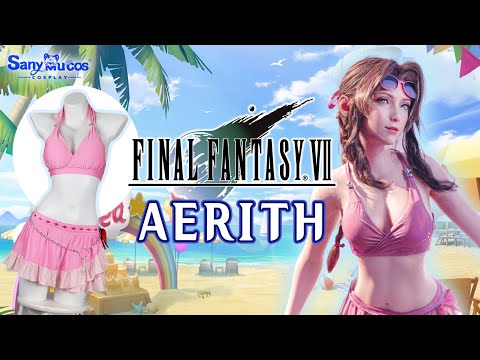 【SanyMuCos】Final Fantasy VII Aerith Gainsborough Swimsuit Cosplay Costume Plus Size Detail Show