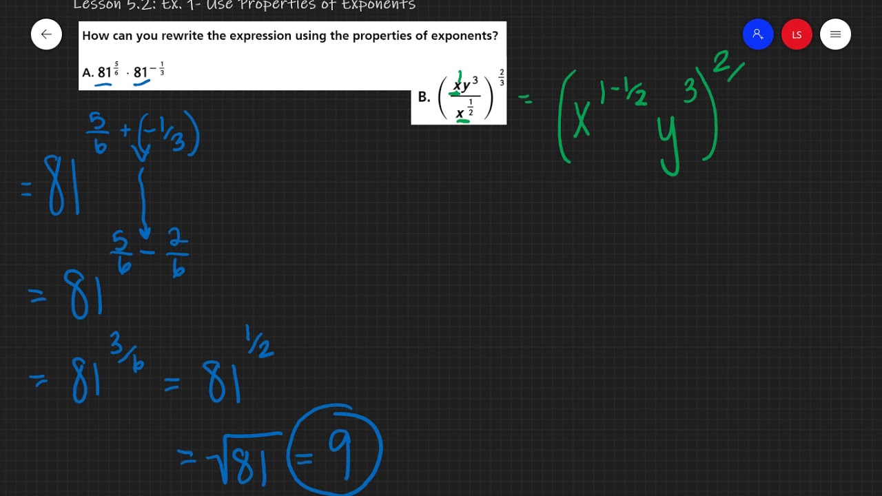 Lesson 5.2: Ex.1- Use Properties of Exponents - YouTube