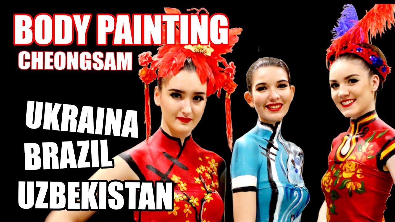 BODY PAINTING 3 MODEL CANTIK 😍 CHEONGSAM BODY PAINT MAKEUP FACE PAINT ...