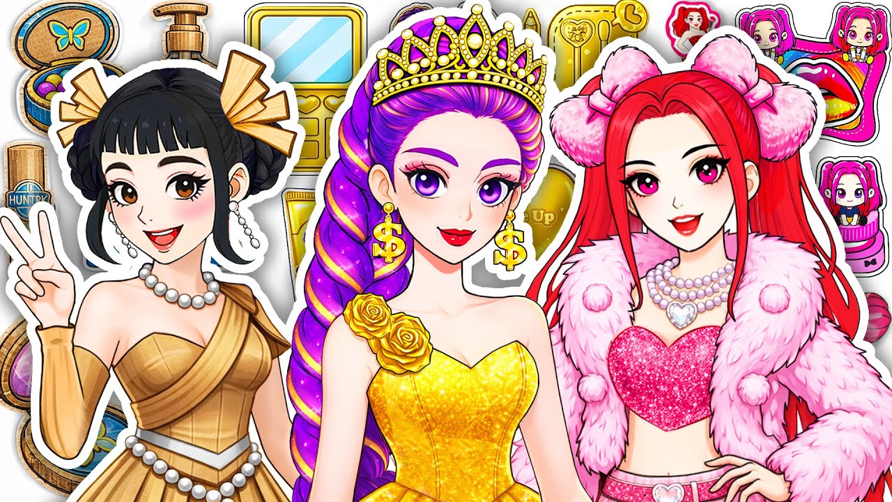 Paper Dolls DIY💖KPOP DEMON HUNTERS Rumi, Zoey & Mira Cardboard, Golden ...