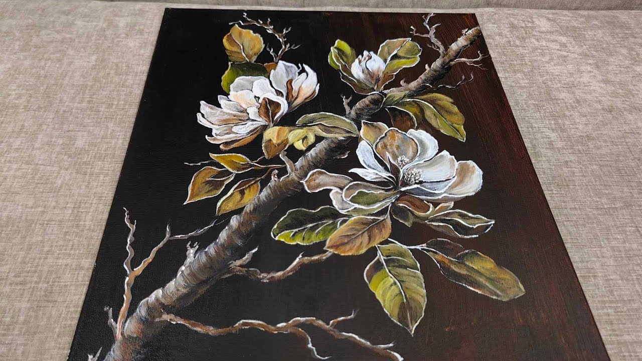 Beautiful White Magnolia Painting ||Step-by-Step Flower Acrylic ...