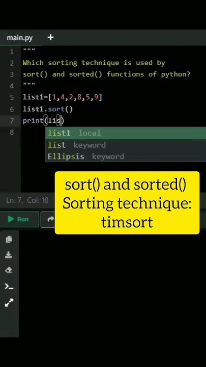 Sorting Technique Timsort Sort And Sorted Python Youtube