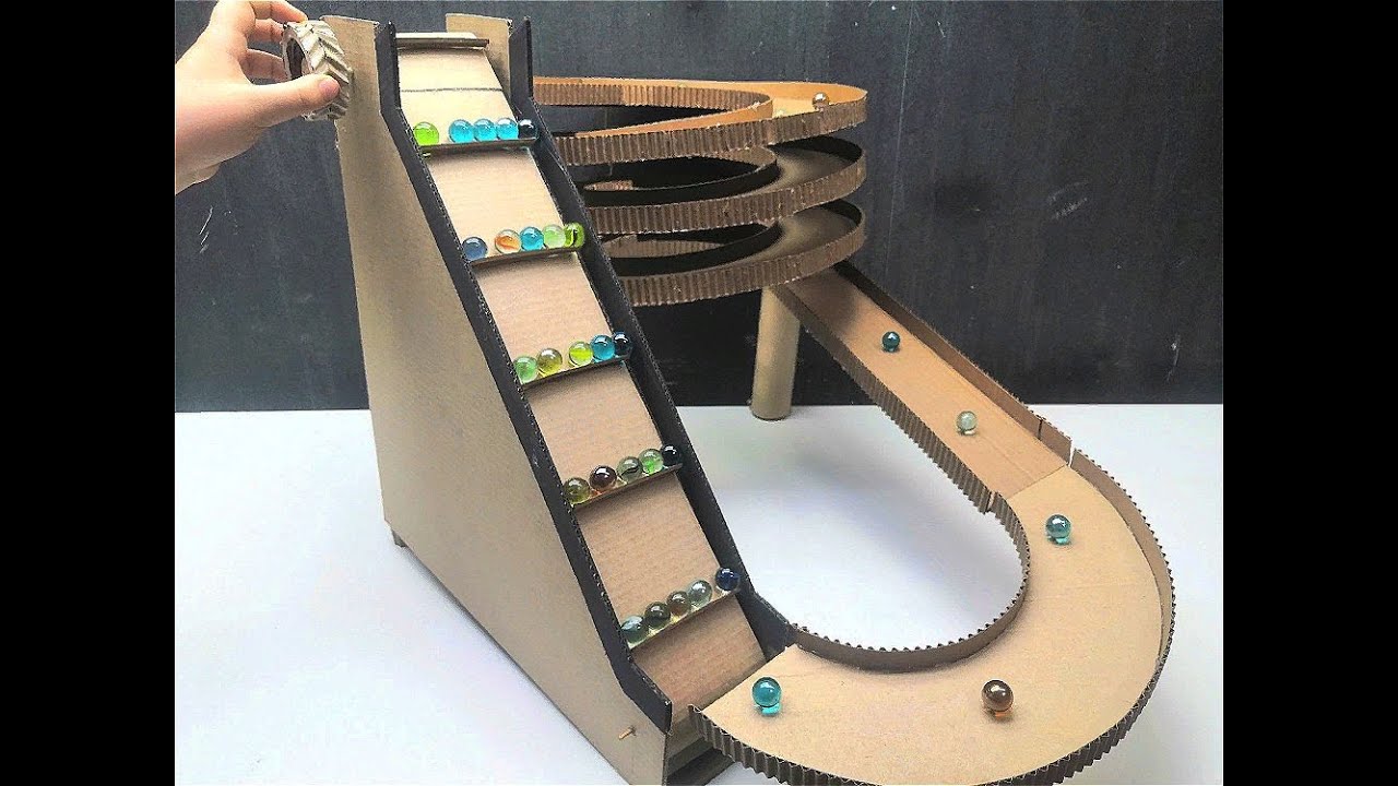 How to make Marble Run with escalator out of cardboard 8 - YouTube